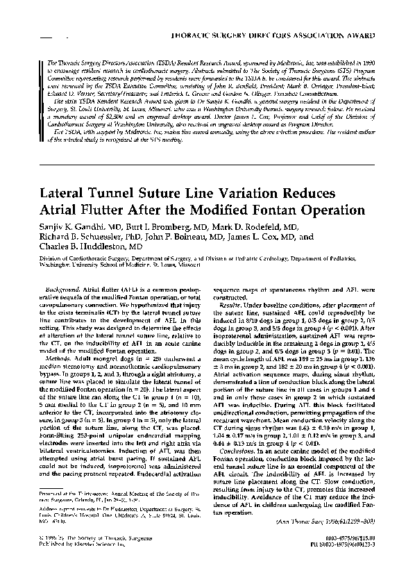 (PDF) Lateral tunnel suture line variation reduces atrial flutter after ...