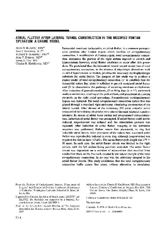 (PDF) Atrial flutter after lateral tunnel construction in the modified Fontan operation: A ...