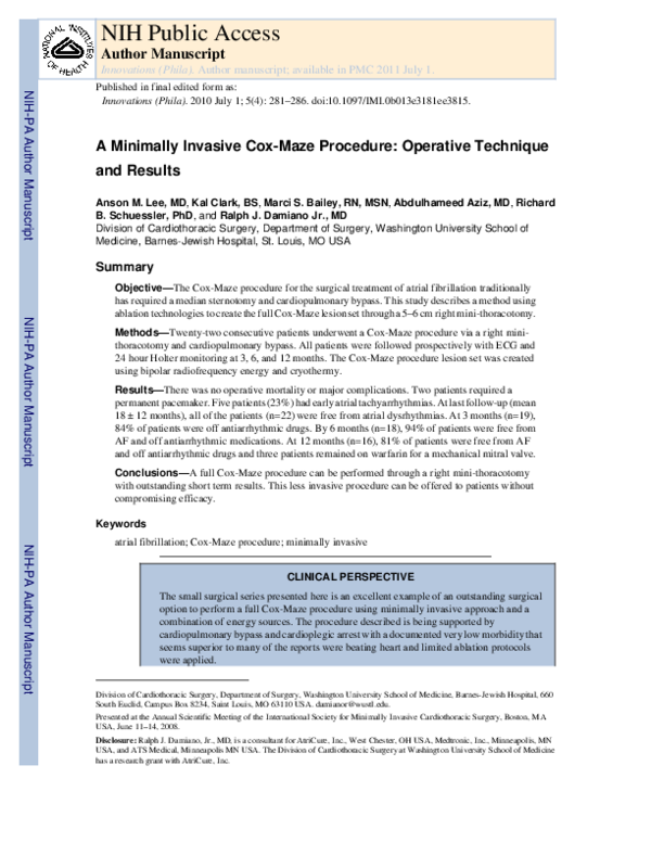 (PDF) A minimally invasive cox-maze procedure: operative technique and ...