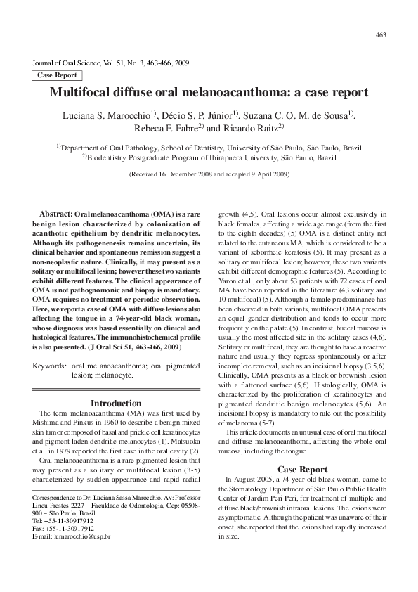 (PDF) Multifocal diffuse oral melanoacanthoma: a case report