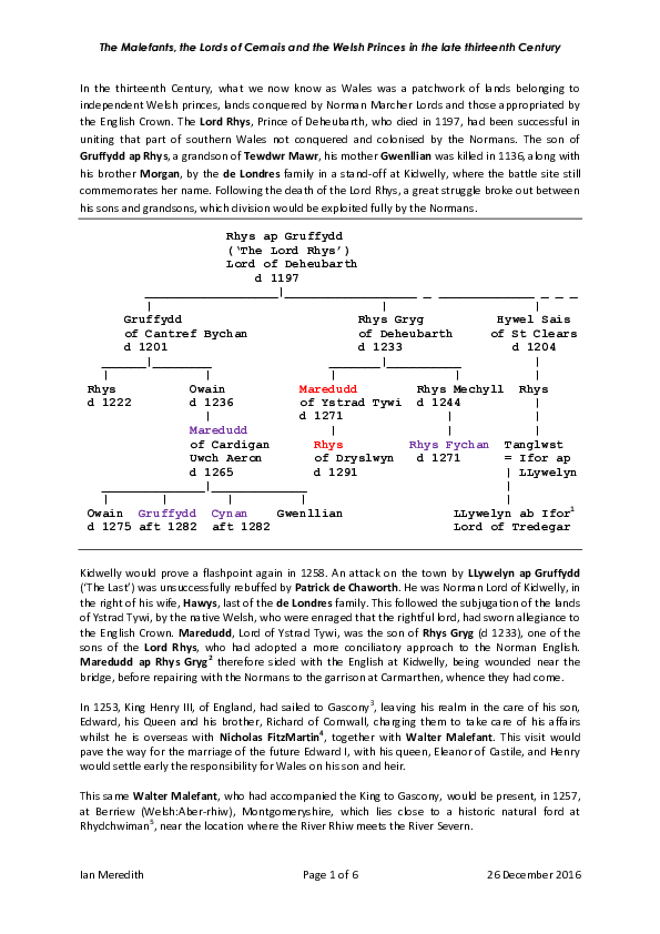 (PDF) The Malefants, the Lords of Cemais and the Welsh Princes in the ...