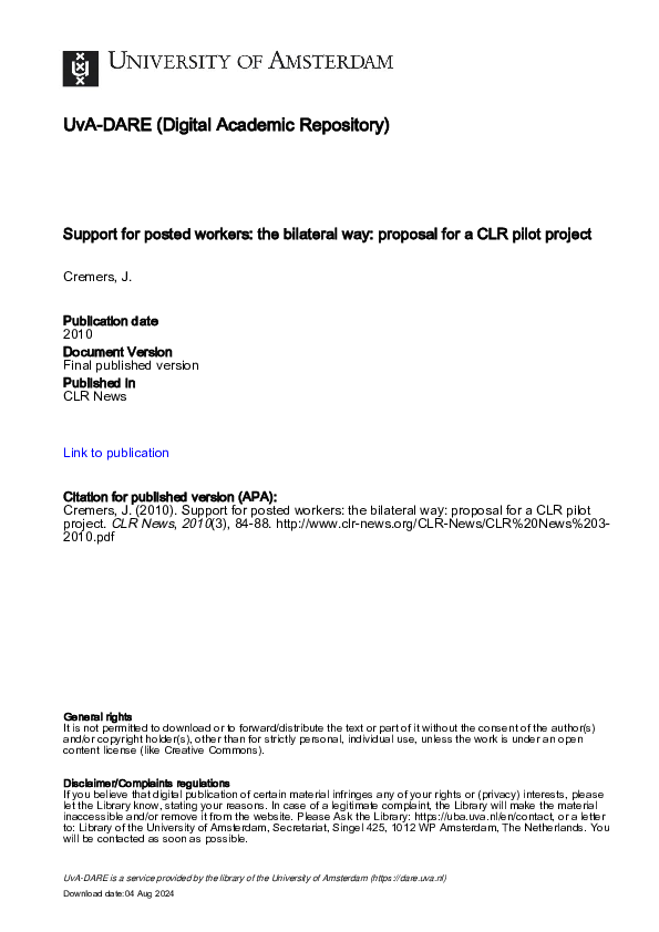 (PDF) Support for posted workers: the bilateral way: proposal for a CLR ...