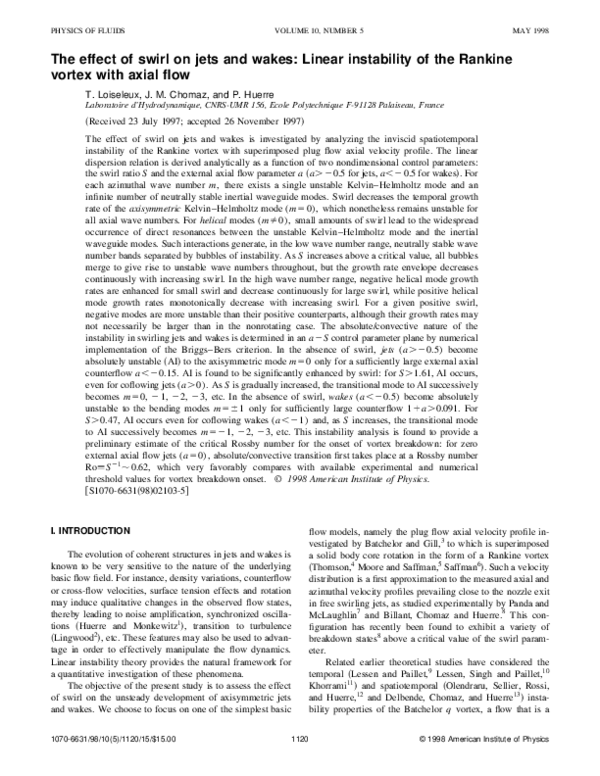 (PDF) The effect of swirl on jets and wakes: Linear instability of the ...