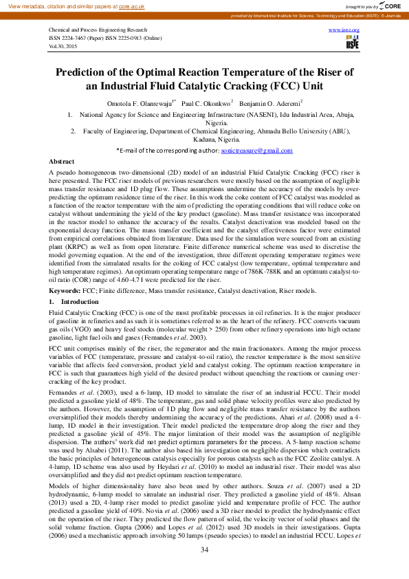 (PDF) Prediction of the Optimal Reaction Temperature of the Riser of an Industrial Fluid ...