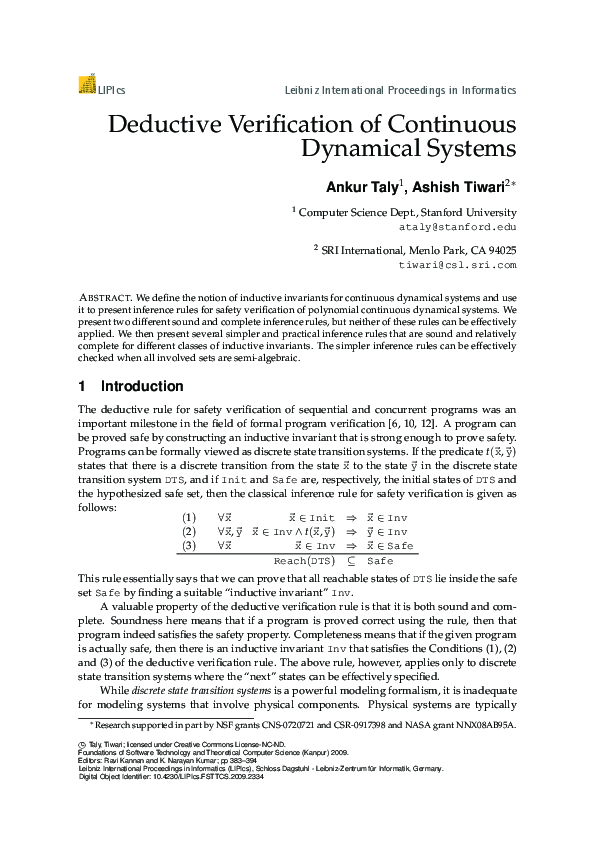 (PDF) Deductive verification of continuous dynamical systems