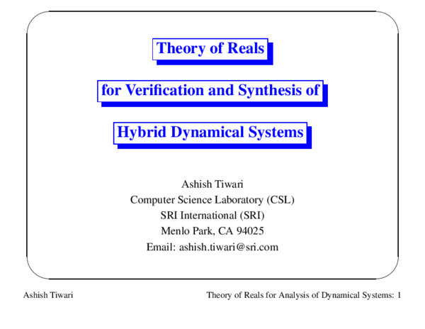 (PDF) Theory of reals for verification and synthesis of hybrid ...