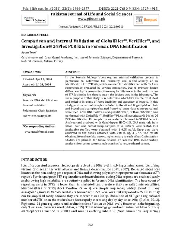 (PDF) Comparison and Internal Validation of GlobalFiler™, VeriFiler ...