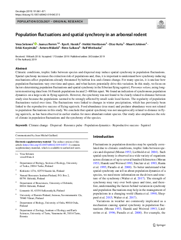 (PDF) Population fluctuations and spatial synchrony in an arboreal rodent