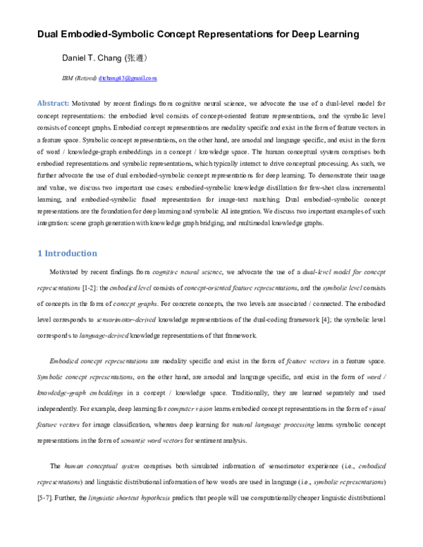 (PDF) Dual Embodied-Symbolic Concept Representations for Deep Learning