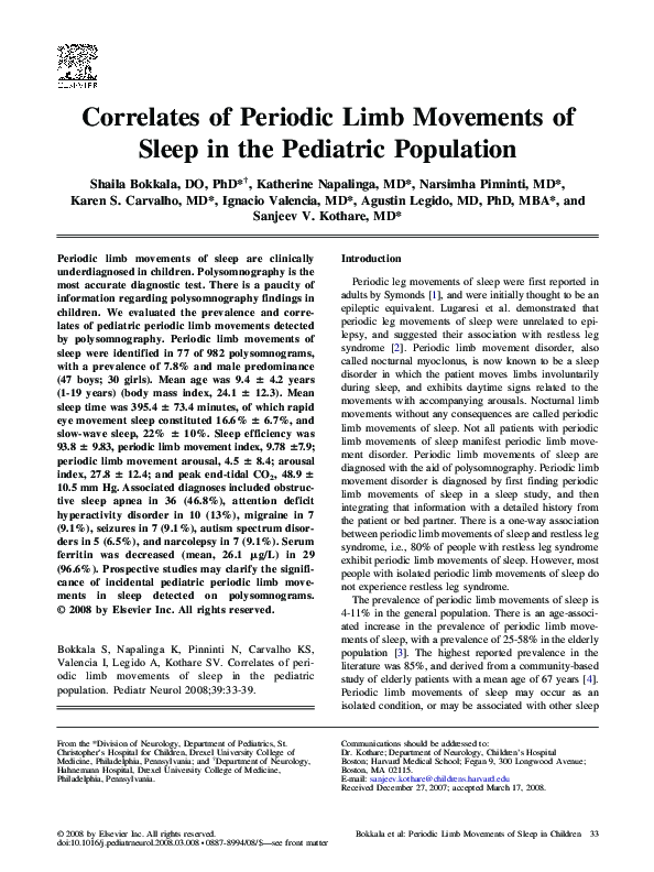 (PDF) Correlates of Periodic Limb Movements of Sleep in the Pediatric ...