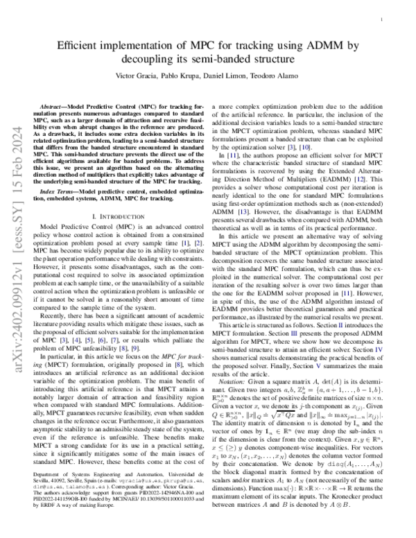 (PDF) Efficient implementation of MPC for tracking using ADMM by decoupling its semi-banded ...