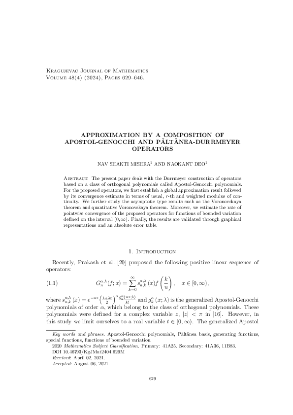 (PDF) Approximation by a Composition of Apostol-Genocchi and Paltanea-Durrmeyer Operators ...