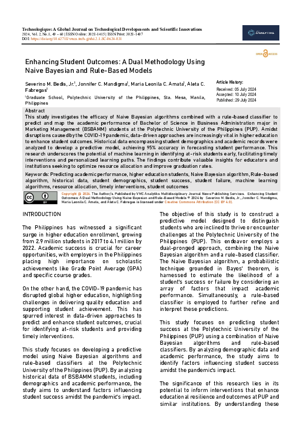 (PDF) Enhancing Student Outcomes: A Dual Methodology Using Naive Bayesian and Rule-Based Models