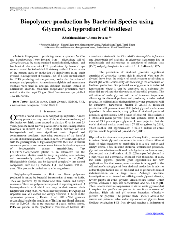 (PDF) Biopolymer production by Bacterial Species using Glycerol , a ...