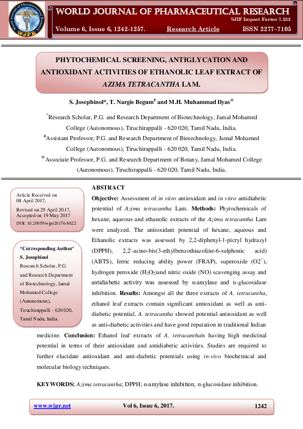 (PDF) Phytochemical Screening, Antiglycation and Antioxidant Activities of Ethanolic Leaf ...