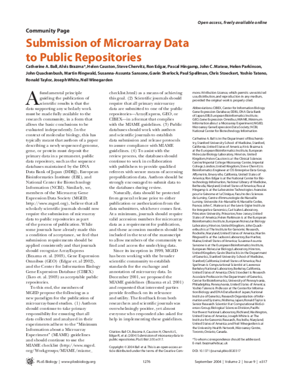 (PDF) Submission of Microarray Data to Public Repositories