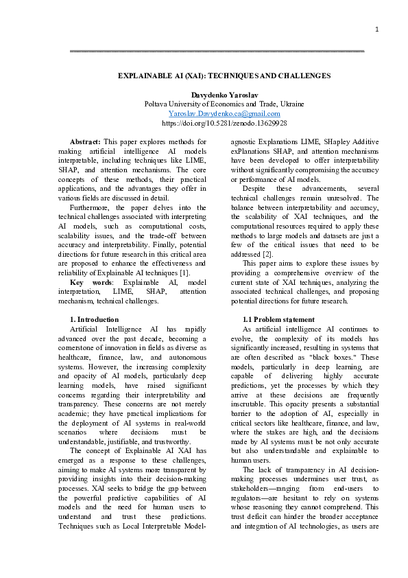 (PDF) EXPLAINABLE AI (XAI): TECHNIQUES AND CHALLENGES
