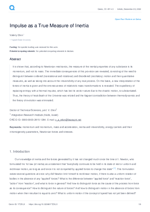 (PDF) Impulse as a True Measure of Inertia