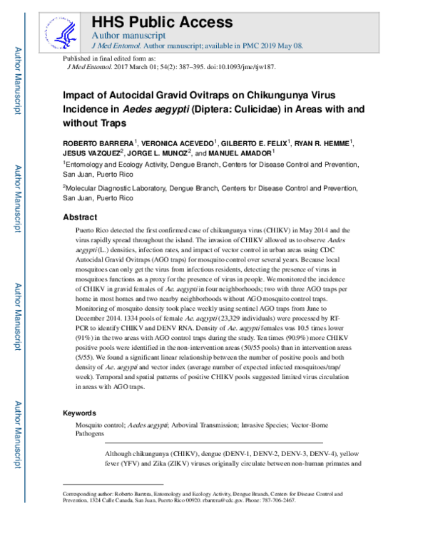 (PDF) Impact of Autocidal Gravid Ovitraps on Chikungunya Virus ...