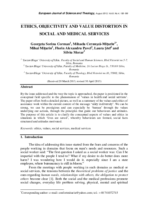 (PDF) Ethics, Objectivity and Value Distortion in Social and Medical ...