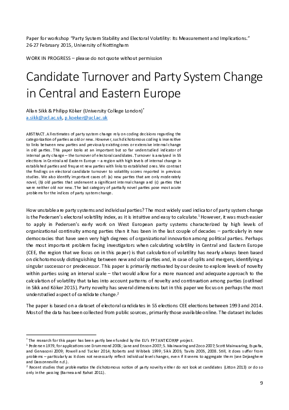 (PDF) Candidate Turnover and Party System Change in Central and Eastern ...