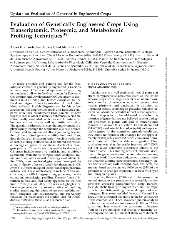 (PDF) Evaluation of Genetically Engineered Crops Using Proteomics