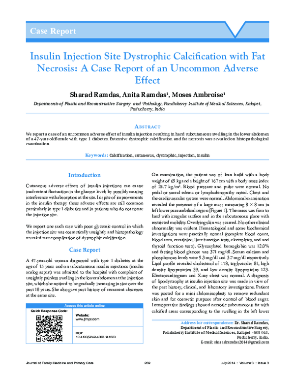 (PDF) Insulin injection site dystrophic calcification with fat necrosis ...