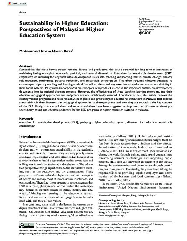 (PDF) Sustainability in Higher Education