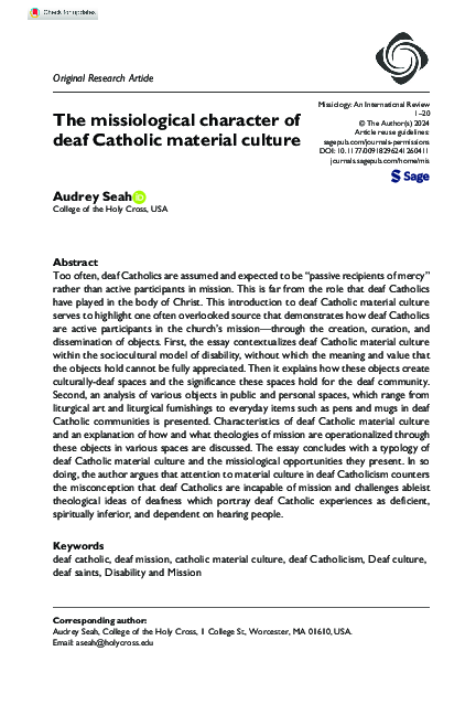 (PDF) The Missiological Character of Deaf Catholic Material Culture