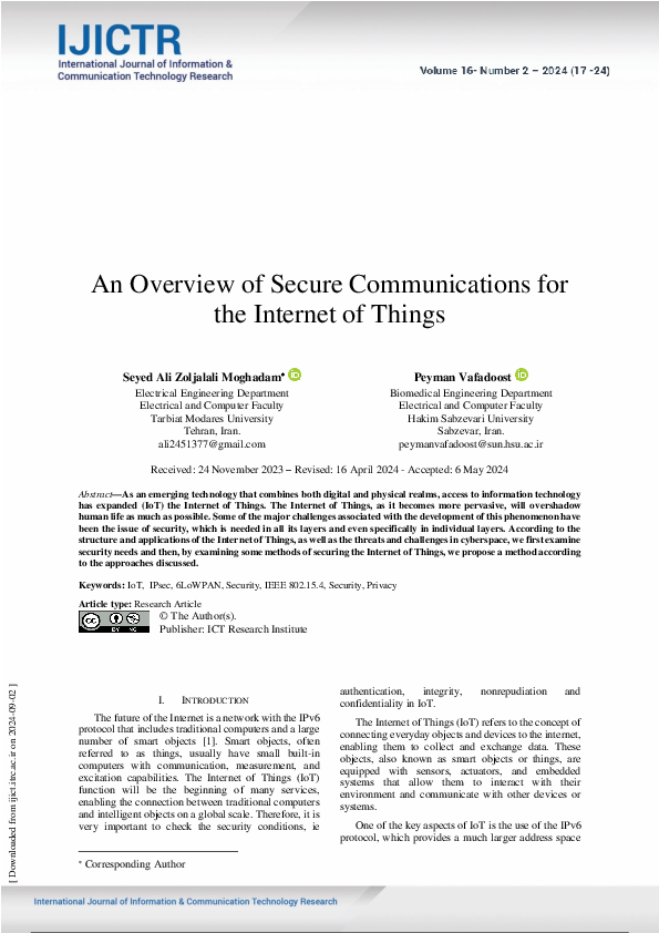 (PDF) An Overview of Secure Communications for the Internet of Things