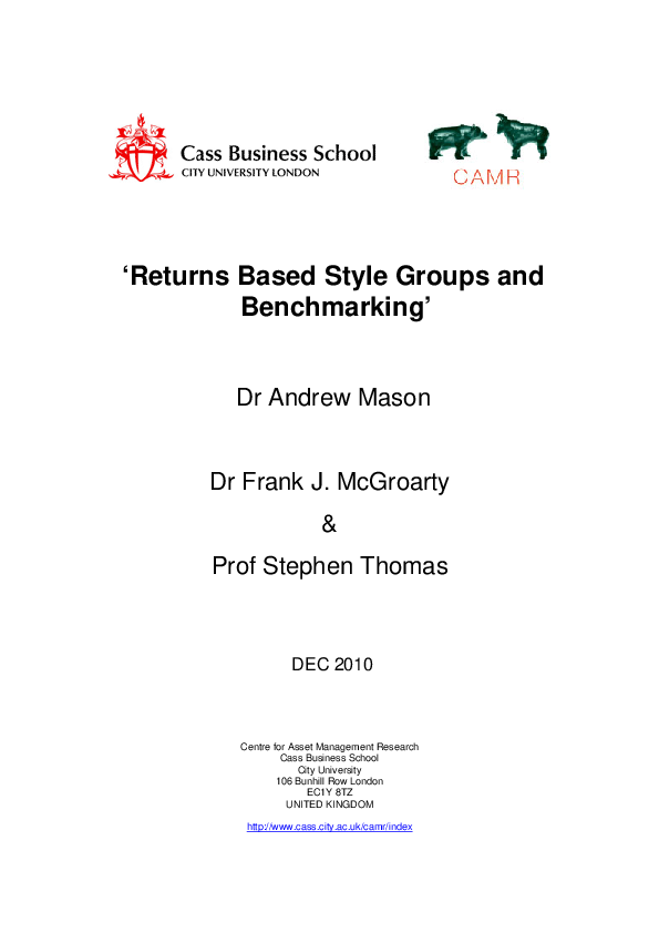 (PDF) Returns Based Style Groups and Benchmarking