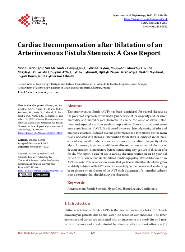 (PDF) Cardiac Decompensation after Dilatation of an Arteriovenous ...