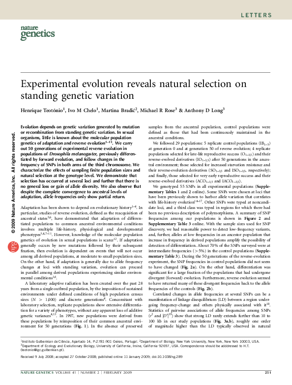 (PDF) Experimental evolution reveals natural selection on standing ...