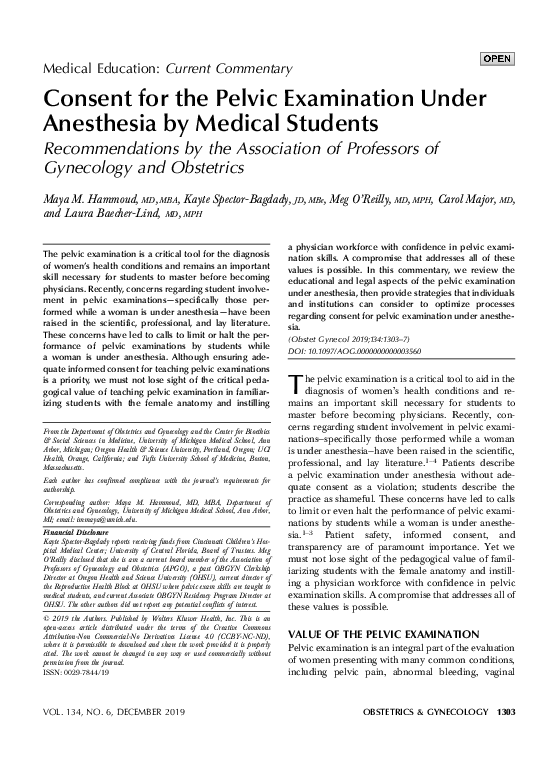 (PDF) Consent for the Pelvic Examination Under Anesthesia by Medical ...