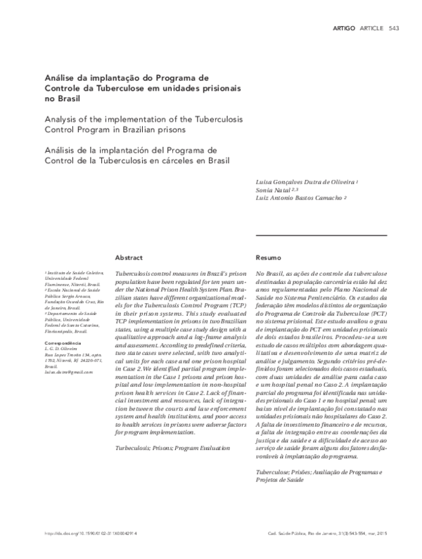 (PDF) Analysis of the implementation of the Tuberculosis Control Program in Brazilian prisons