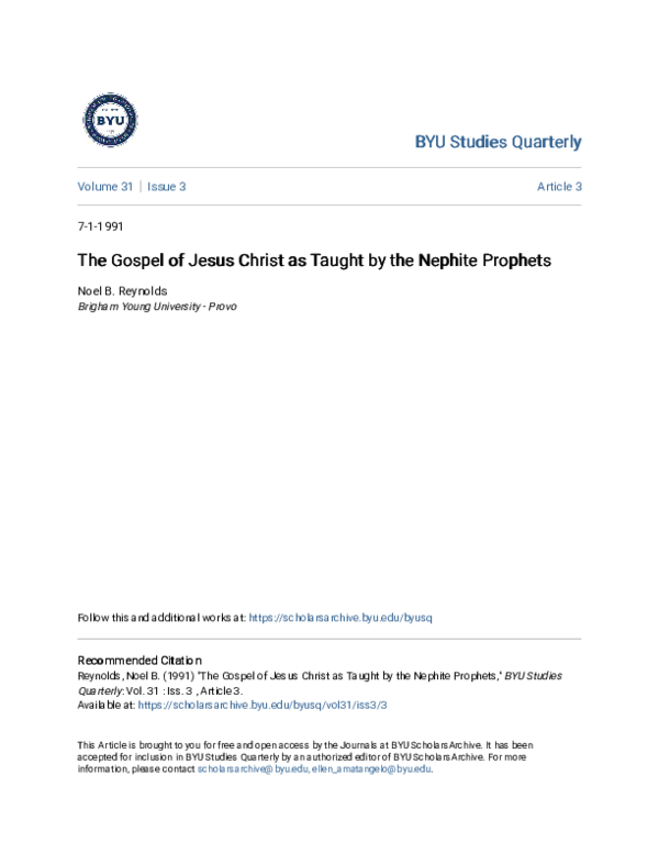 (PDF) The Gospel of Jesus Christ as Taught by the Nephite Prophets