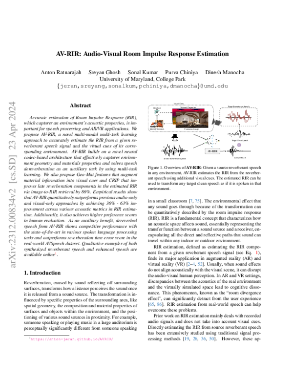 (PDF) AV-RIR: Audio-Visual Room Impulse Response Estimation