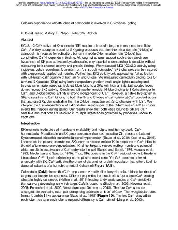 (PDF) Calcium dependence of both lobes of calmodulin is involved in binding to a cytoplasmic ...