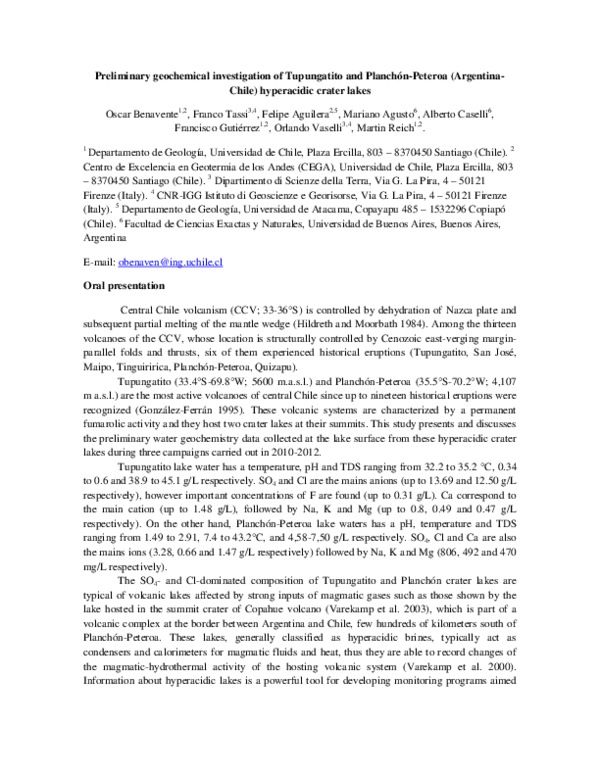 (PDF) Preliminary geochemical investigation of Tupungatito and Planchón ...