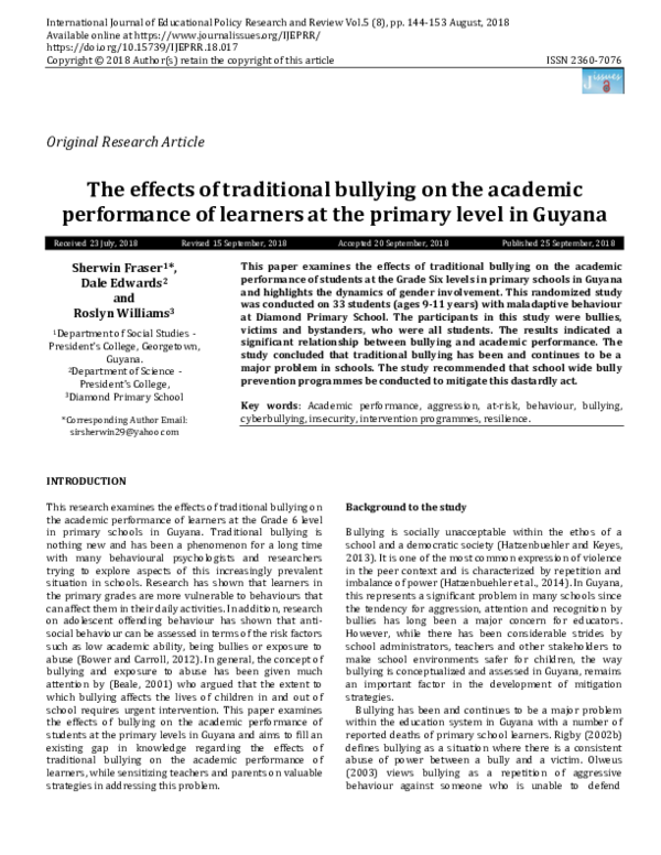 (PDF) The effects of traditional bullying on the academic performance ...