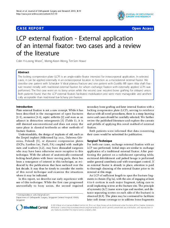(PDF) LCP external fixation - External application of an internal fixator: two cases and a ...