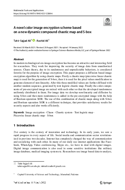 (PDF) A novel color image encryption scheme based on a new dynamic compound chaotic map and S-box