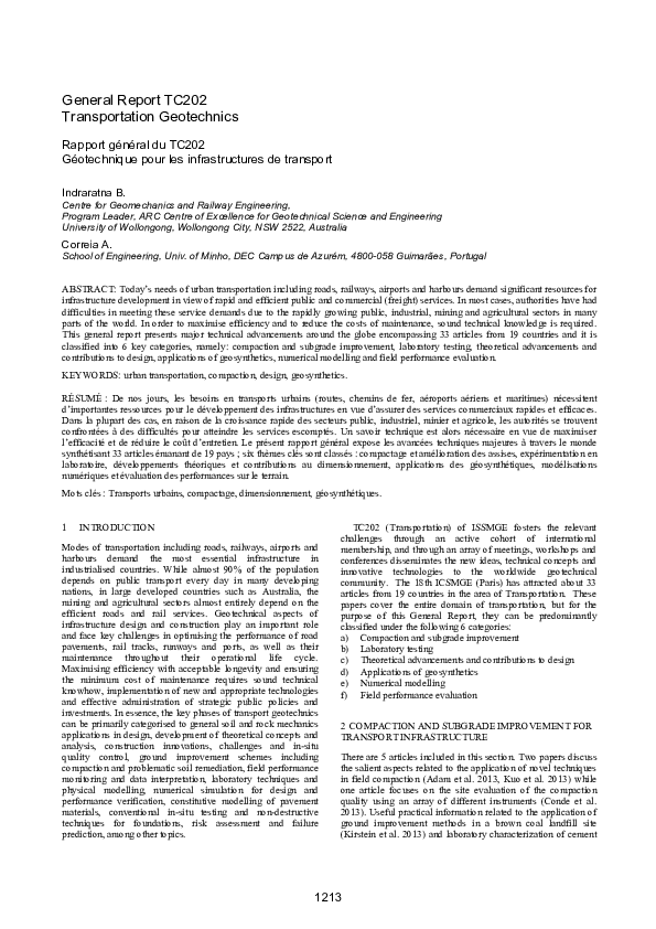 (PDF) General Report TC202 Transportation Geotechnics