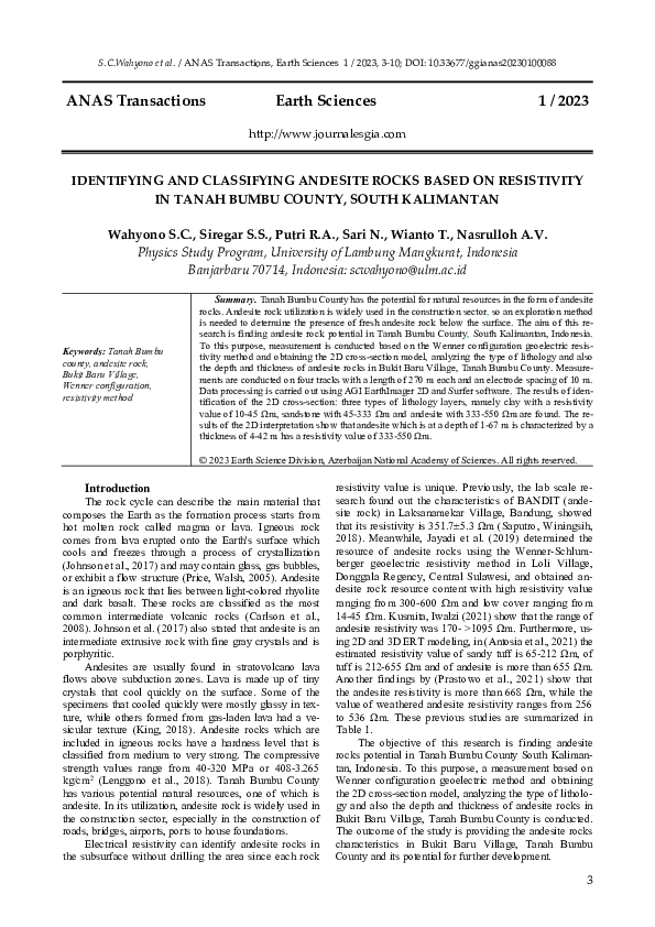 (PDF) Identifying and classifying andesite rocks based on resistivity ...
