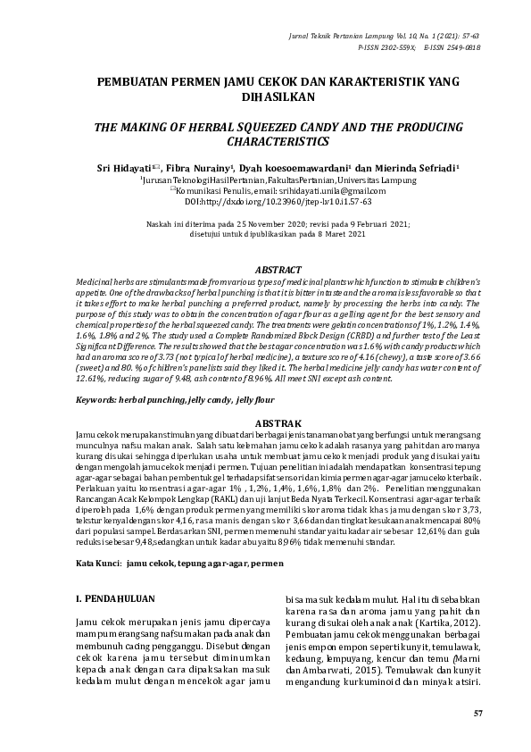 (PDF) Pembuatan Permen Jamu Cekok Dan Karakteristik Yang Dihasilkan ...