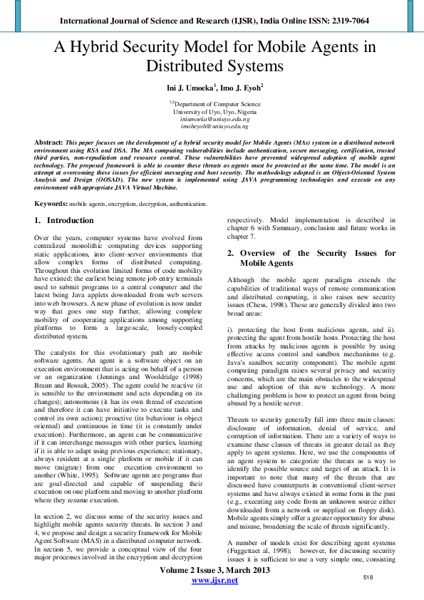 (PDF) A Hybrid Security Model for Mobile Agents in Distributed Systems