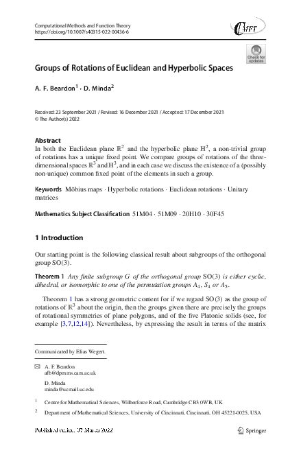 (PDF) Groups of Rotations of Euclidean and Hyperbolic Spaces