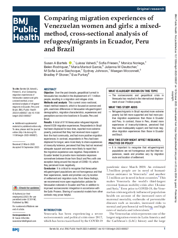 (PDF) Comparing migration experiences of Venezuelan women and girls: a ...