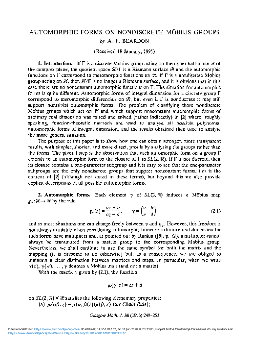 (PDF) Automorphic forms on nondiscrete Möbius groups