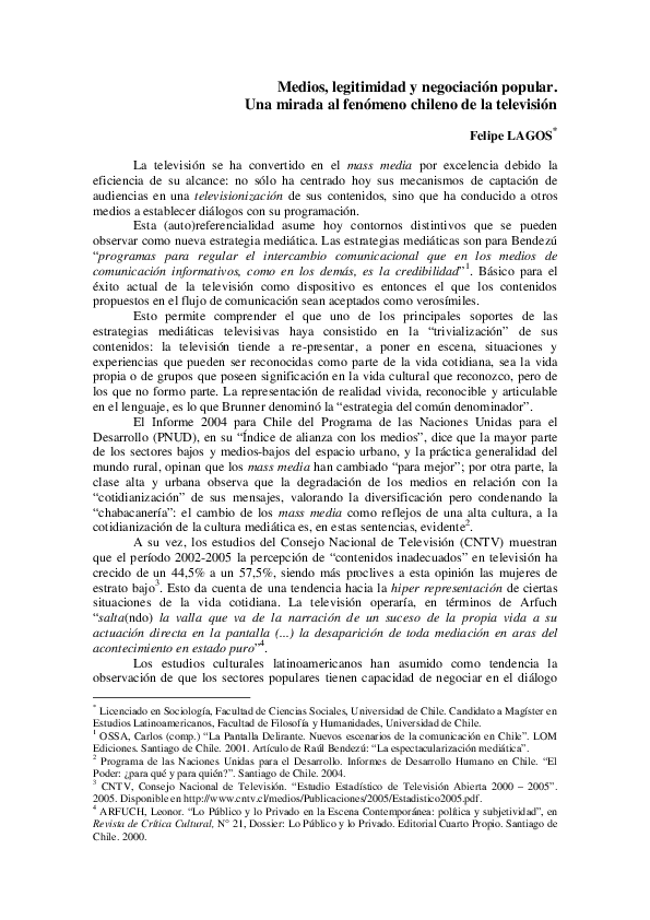 (PDF) Medios, legitimidad y negociación popular. Una mirada al fenómeno ...
